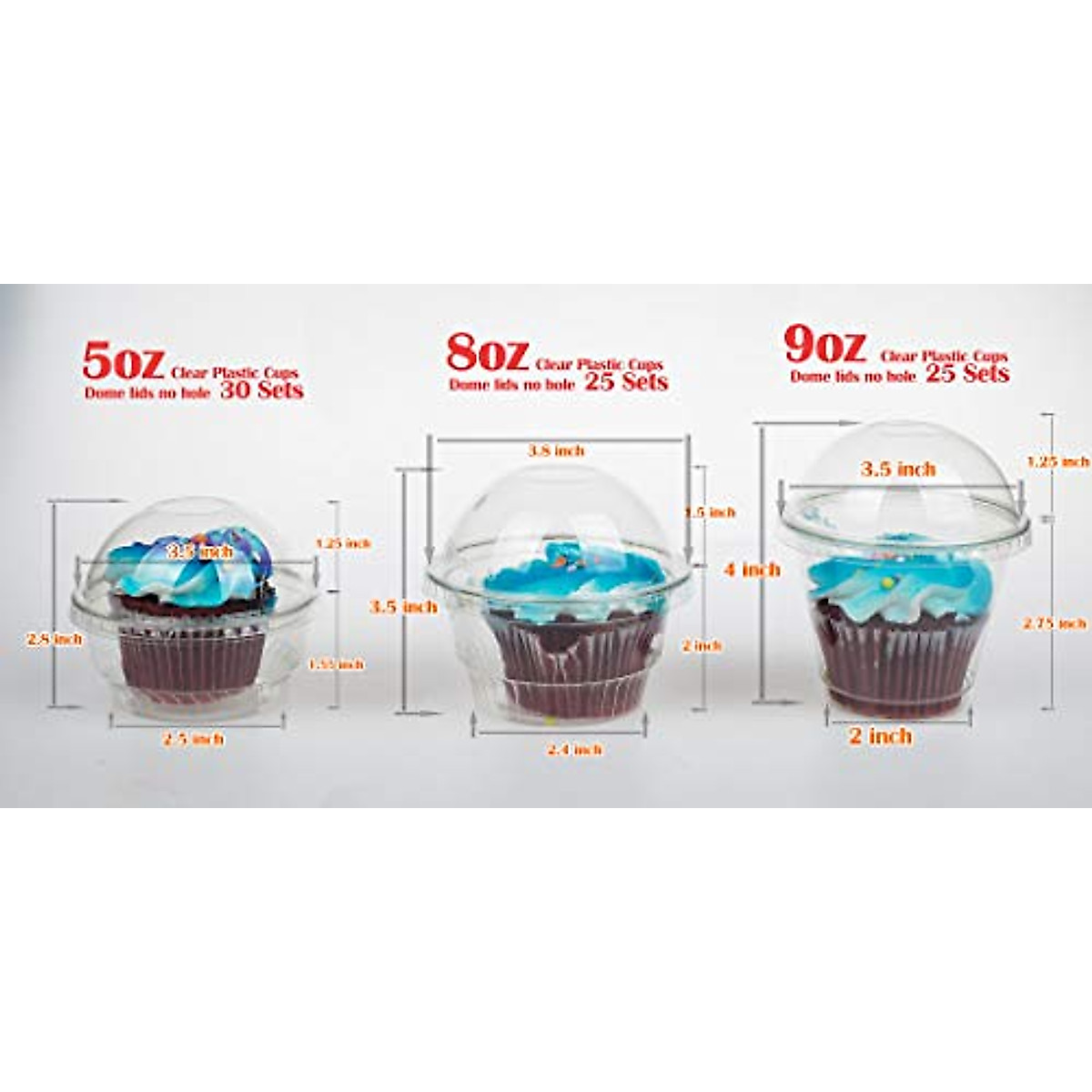 Golden Apple, 8oz-25sets Clear Plastic Cups for Ice Cream, Dessert Cups,Snack Bowl with Dome lids no Hole