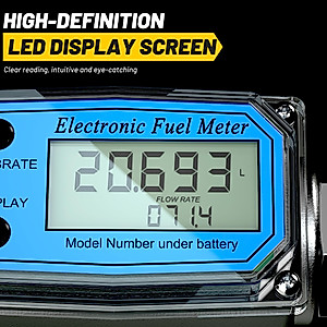 Turbine Flow Meter, Electronic Oil Flowmeter, Kerosene Gas Methanol Diesel Fuel Flow Digital Meter, 3/4" 10-100L/Min LCD Display BSPT/NPT with Battery