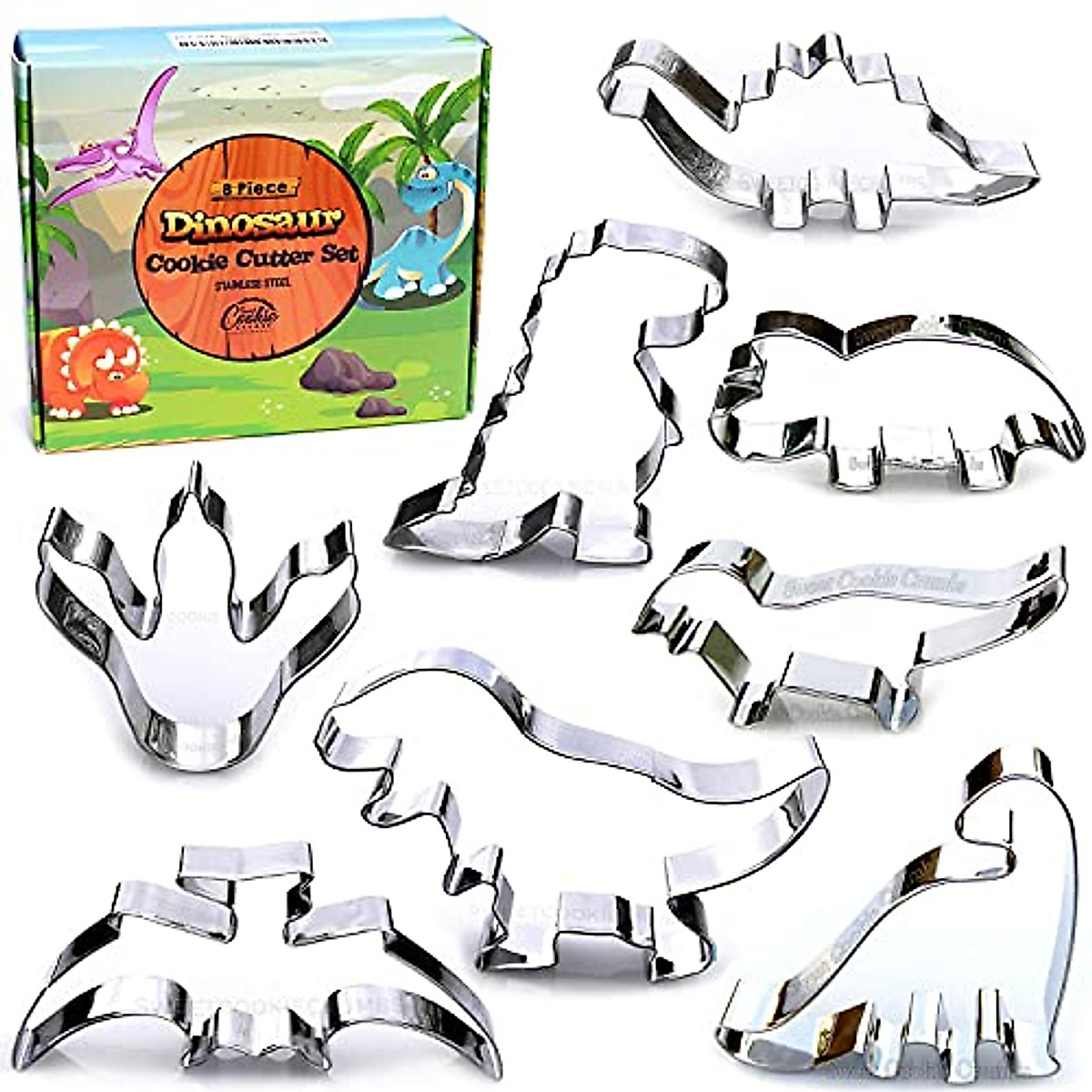 Dinosaur Cookie Cutter Set, 8 Piece, Premium Food-Grade Stainless Steel, Dishwasher Safe
