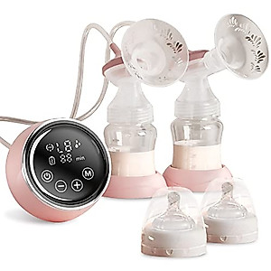 Smart Mommy Electric Breast Pump, High-Definition LCD- Portable Breast Pump, Backflow Design, 2 Modes Pumps and 9 Levels- Extractor De Leche Materna Electrico- BPA Free, Double-Pink