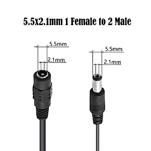 GINTOOYUN DC Y Splitter Cable 1 Female to 2 Male,5.5mm x 2.1mm DC Power Extension Adapter Cable,for CCTV Surveillance Cameras,Surveillance Routers,DVR,and More（2PCS