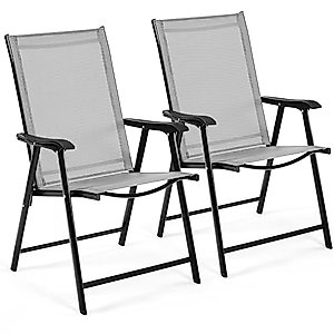 Yaheetech Patio Chairs Outdoor Chairs Set of 2 Portable Dining Chairs with Armrests for Camping, Lawn Yard Beach, Folding Patio Chairs 2-Pack Patio Chairs Metal Frame