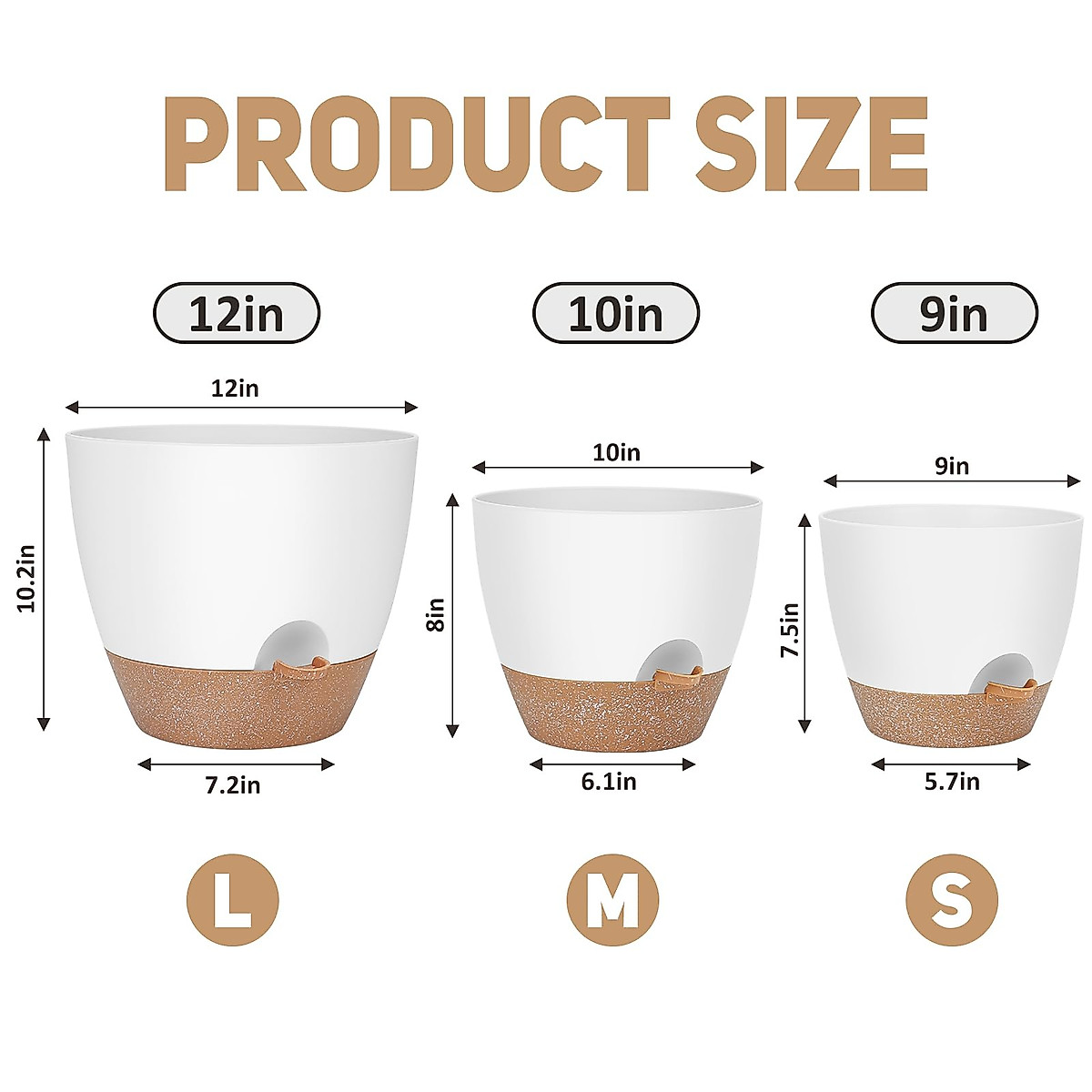 YNNICO 12" 10" 9" Large Plant Pots, 3 Pack Flower Pots Planters with Multi Mesh Drainage Holes for Indoor Outdoor Garden Plants and Flowers