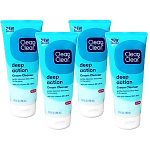 Clean & Clear Deep Action Cream Facial Cleanser for Sensitive Skin, Gentle Daily Face Wash with Oil-Free, 6.5 oz (Pack of 4)