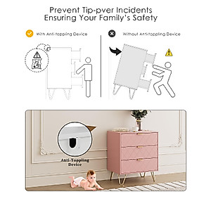 Aobafuir 3 Drawer Dresser for Bedroom, Modern Closet Dressers Chest of Drawers, Storage Dresser Chest Cabinet Organizer Unit, Small Fluted Dresser for Bedroom (Pink Diamond)