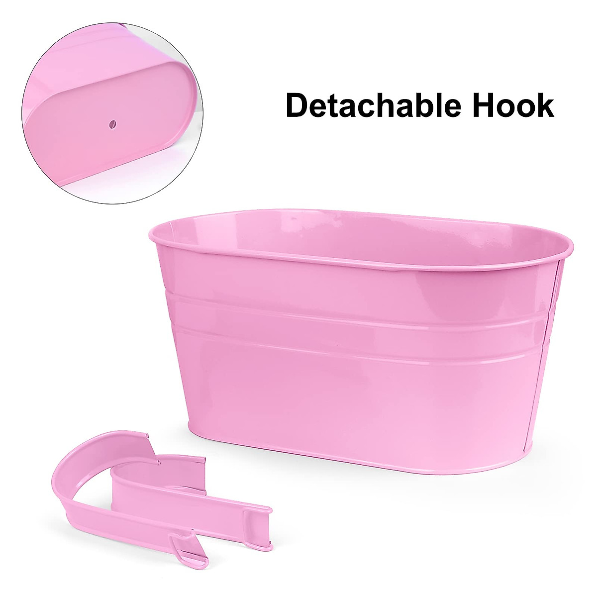 RIOGOO Flower Pots Metal Iron Hanging Flower Pots Garden Pots Balcony Planters Metal Bucket Flower Holders Wall Hanging Decor Pot- Detachable Hook (4 PCS) (Large)