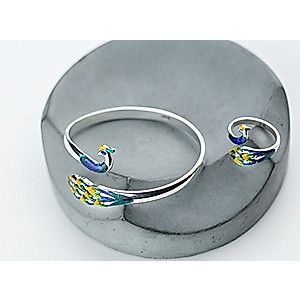 Helen de Lete Coloful Peacock Phoenix Wonder Bird 925 Sterling Silver Open Ring/Bracelet (Bracelet)