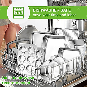 P&P CHEF Bakeware Sets of 11, Stainless Steel Baking Pans Set, Includes Baking Sheets and Rack, Lasagna Pan with Lid, Round/Square Cake Pan, Muffin Pans, Loaf Pan, Reusable & Durable