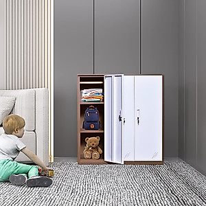 3 Door Small Bedroom Furniture,Metal Locker with Cloth Rail and Shelf,Kids Living Room Locker,Storage lockers for Office (3D)