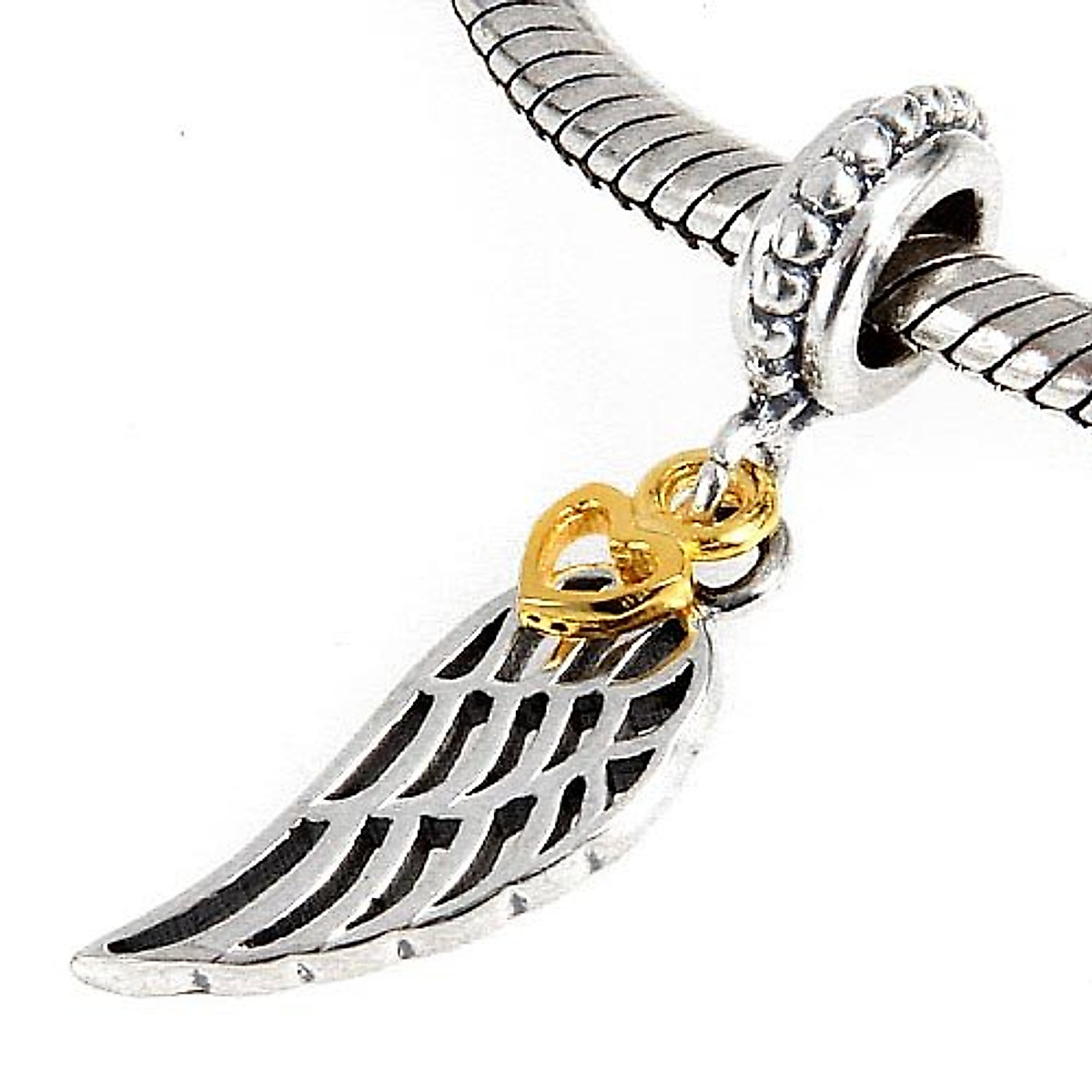 Angel Charm Wing Charm 925 Sterling Silver Feather Charm Love Charm fit Pandora Bracelet (B)