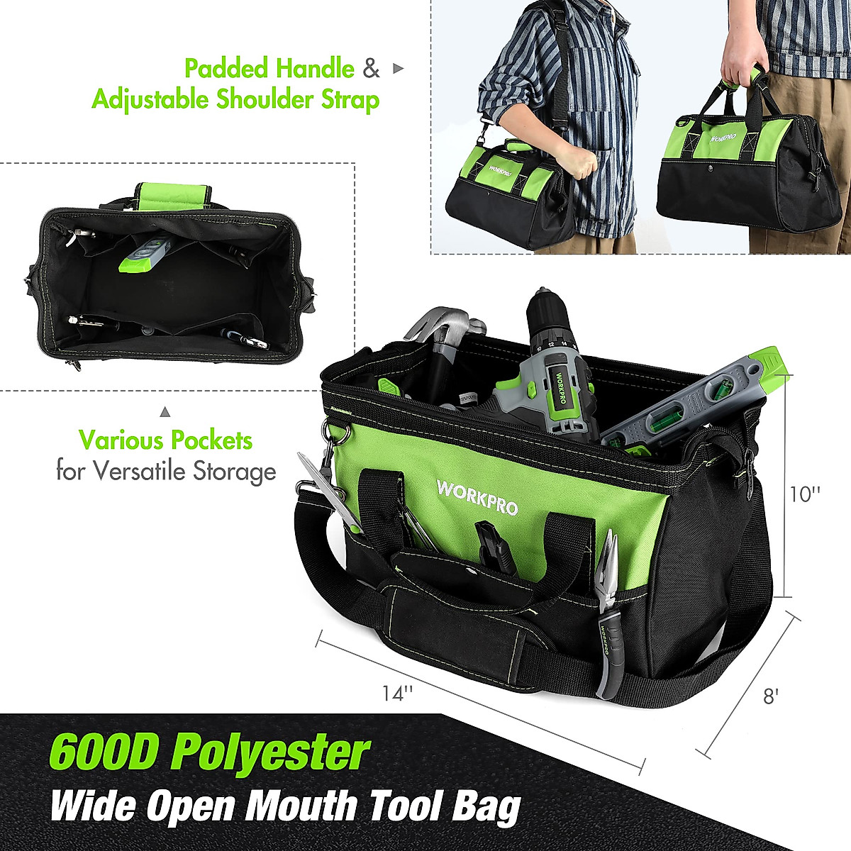 WORKPRO Cordless Drill Combo Kit, 157PCS Power Tool Set with 20V Cordless Lithium-ion Power Drill Driver, Cordless Drill Set With Wide Mouth Open Tool Bag