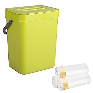Small Trash Can with Lid, Sturdy Hanging Trash Can for Under the Sink or as Compost Bin for Kitchen Countertop, Portable for your Office Bedroom Bathroom Cupboard Kitchen, 9.6"x 8.2"x 6.8", Green