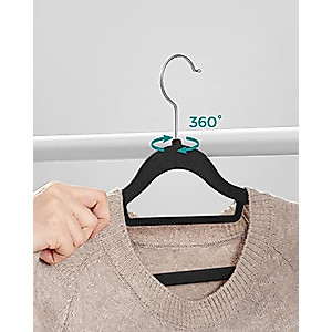SONGMICS Velvet Hangers, 50 Pack, Ultra Thin Space Saving, Non-Slip Coat Hangers with Tie Organiser, 360 Degree Swivel Hook, Black CRF50B