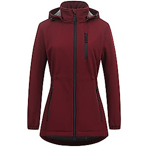 Chrisuno Women's Windproof Thermal Softshell Cycling Running Winter Jacket Biking Cold Weather Raincoat Burgundy S