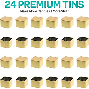 Hearts & Crafts Yellow Square Candle Tins 8 oz with Lids - 24-Pack of Bulk Candle Jars for Making Candles, Arts & Crafts, Storage, Gifts, and More - Empty Candle Jars with Lids (Metal)