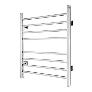 WarmlyYours TW-SR08PS-HP 8-Bar Sierra Electric Heated Bath Towel Warmer Rack, Dual Connection, Hardwired and Plug-in, Wallmountable, Programmable Timer, Stainless Steel, Polished Stainless