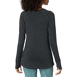 Amazon Essentials Women's Brushed Tech Stretch Long-Sleeve Crewneck Shirt (Available in Plus Size), Black/Space Dye, Medium