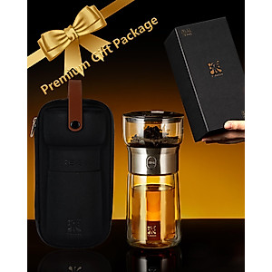 ZENS Modern Small Glass Tea Infuser Teapot, 3-in-1 Smart One Touch Tea Maker for Loose Leaf Tea Steeper, Solo Simple Tea Strainer with 9oz Double Walled Tea Cup for Hot Black, White Tea Diffuser.