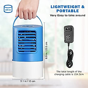 IMIKEYA Personal Air Conditioner: 3 in 1 Portable Air Conditioner Fan, Evaporative AC Mini Air Conditioner Humidifier With 3 Speeds Air Cooler Desk Misting Cooling Fan for Room Office Home 7 LED Light