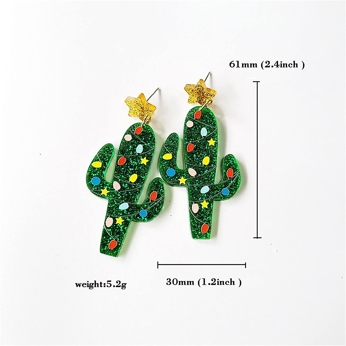 4/5Pairs Cute Cartoon Christmas Tree Dinosaur Alpaca Cactus Santa Claus Hat Drop Dangle Earring Set for Women Acrylic Glitter Cactus Animal Earring Xmas Party Jewelry Gift-A 4pairs