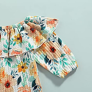 VISGOGO Baby Bell Bottoms Toddler Newborn Girl Outfits Fall Winter 3 6 9 12 18 Months Floral Print Flare Pants for Girls (Dark Blue, 0-3 Months)