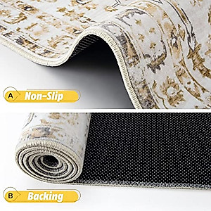 COZYLOOM Large 8x10 Area Rug Medallion Distressed Soft Rug Retro Indoor Carpet for Living Room Non-Shedding Floral Floor Carpet Low Pile Anti-Slip Backing Bedroom Thin Rug Accent Home Decor