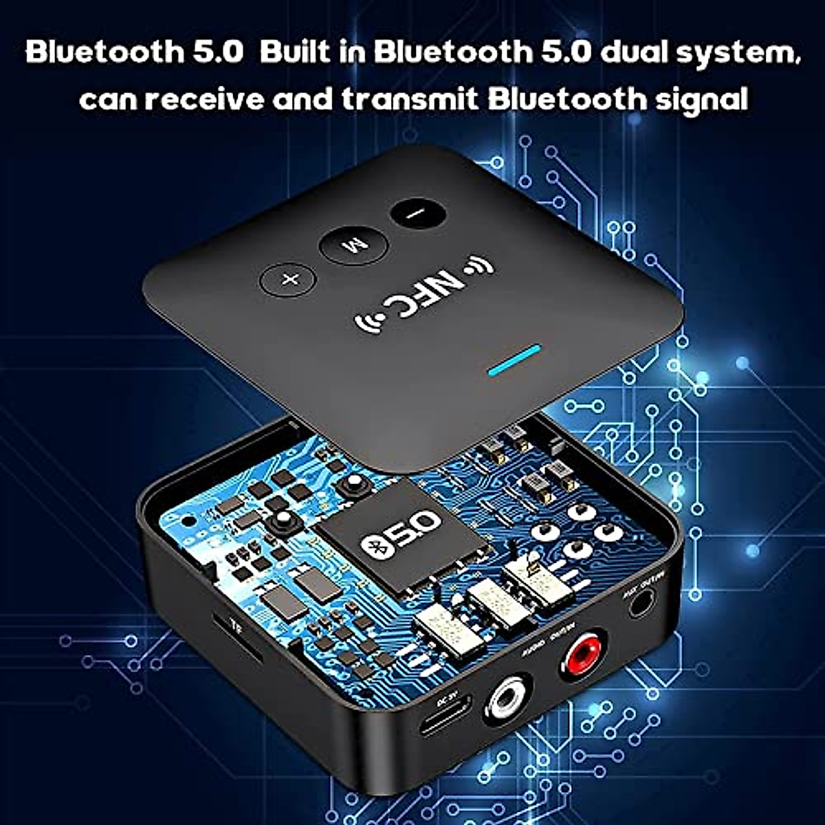 Bluetooth 5.0 Transmitter and Receiver, 2-in-1 Wireless Bluetooth Adapter,Low Latency Bluetooth Audio Adapter for TV, Bluetooth Earphone, Car, Home Stereo System (Black)