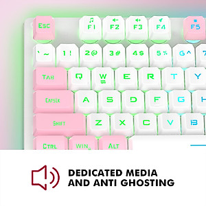 NPET K10 Wired Gaming Keyboard, RGB Backlit, Spill-Resistant Design, Multimedia Keys, Quiet Silent USB Membrane Keyboard for Desktop, Computer, PC（Camellia）