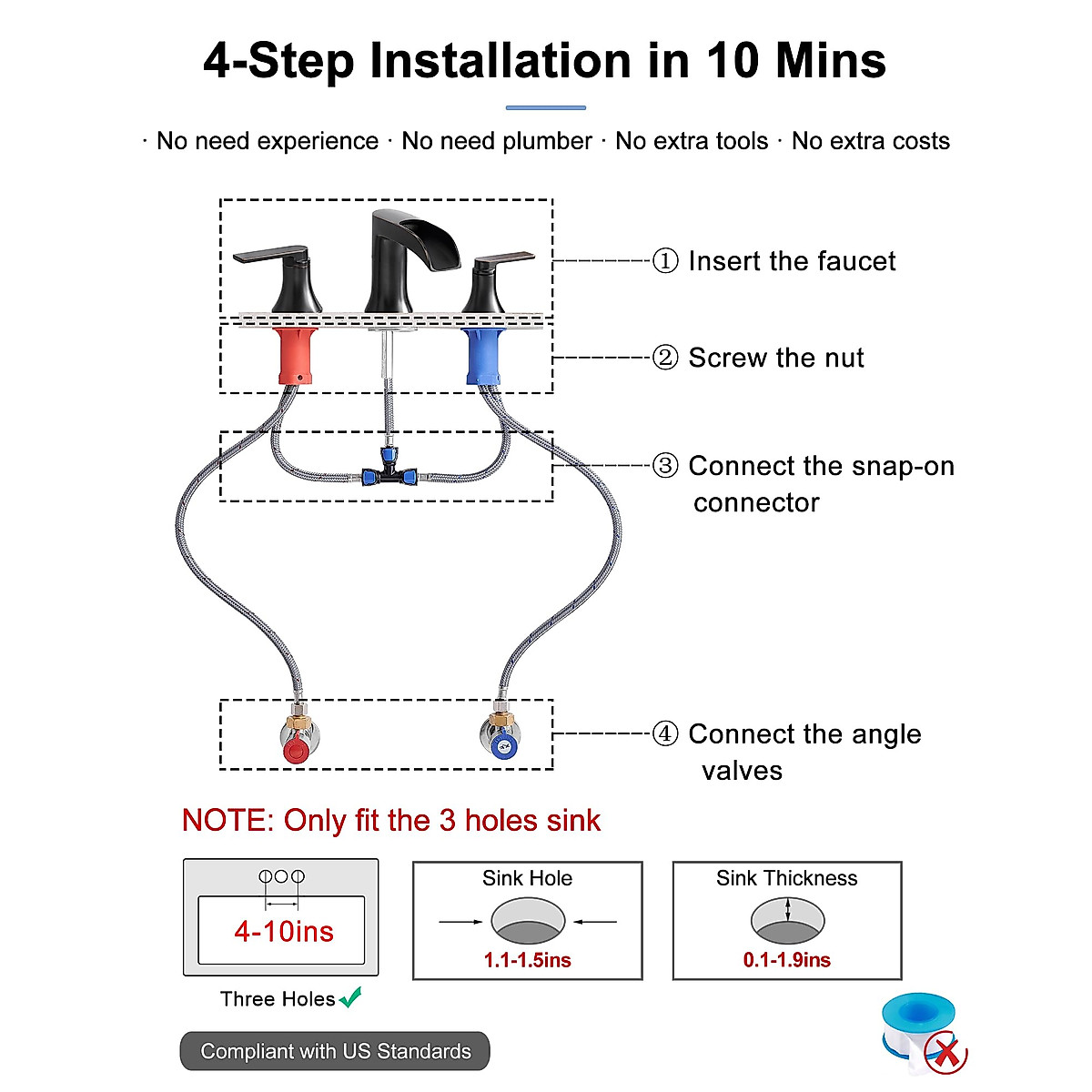 HOIGY Waterfall Faucet Brass Bathroom Sink Faucet 3 Hole, Oil Rubbed Bronze Faucet for Bathroom Sink 2 Handle, Widespread 8 Inch Vanity Faucet Farmhouse Bathroom Faucets with Pop Up Drain Water Hose