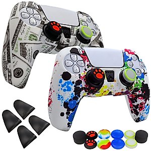 Silicone Skin for Ps5 Controller, 2pcs Anti-Slip Shell Cover Case with 10 Joystick Grips, 2 Pairs L2 R2 for Playsation 5 Controller Wireless Gamepad