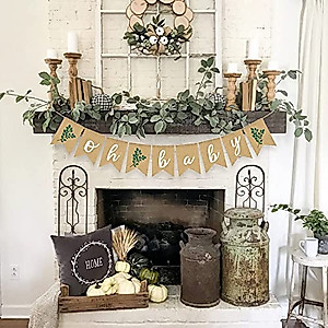 Greenery Baby Shower Banner Eucalyptus leaves Burlap garlands Plant Gender Neutral party decoration