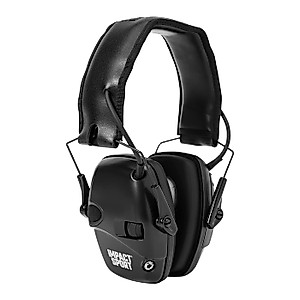 Howard Leight by Honeywell Impact Sport Sound Amplification Electronic Shooting Black Earmuff with Genesis Sharp-Shooter Shooting Glasses, Clear Lens