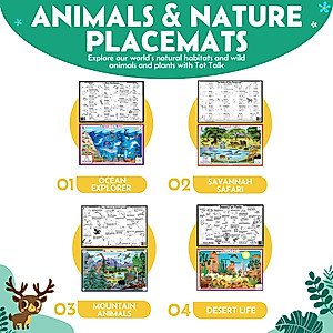 Tot Talk Mountain Animals Educational Placemat for Kids – Made in USA – Durable, Double-Sided, Learning Placemat with Mountain Wildlife & Nature Facts & Coloring– Waterproof, Wipeable, 17.5” x 11.5”