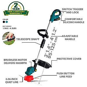 T TOVIA Brushless Electric Lawn Mower 28000RPM Cordless Grass Trimmer Length Adjustable Cutter Garden Tools Can use Mak1ta 18V - (Style: B, Color: Without Battery)