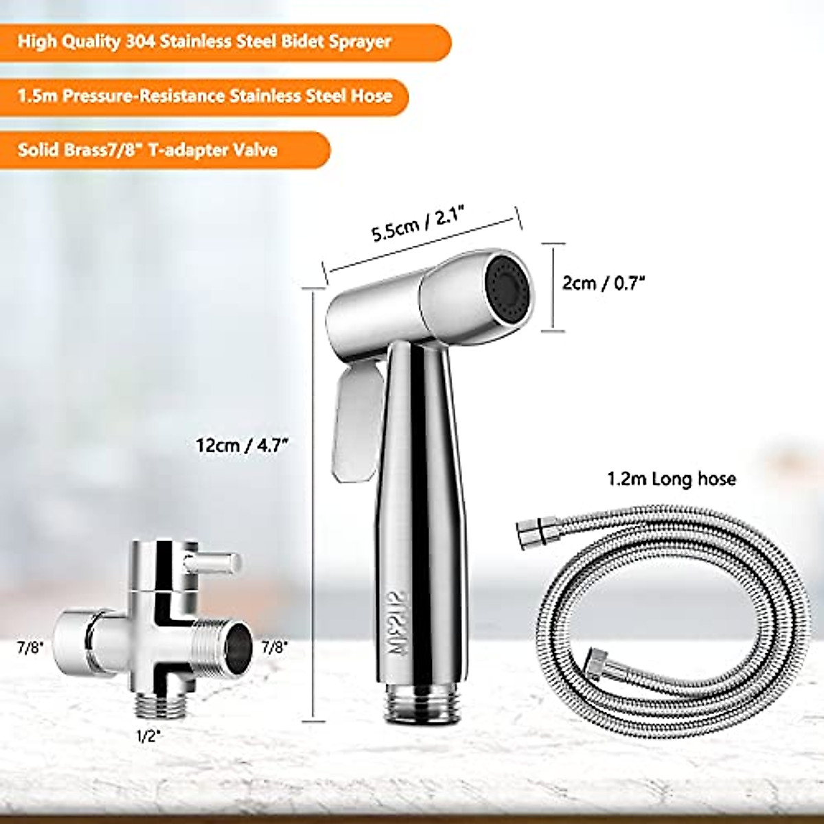 HAKKALA Stainless Steel Handheld Bidet Sprayer for Toilet, Wall Mount, Polished