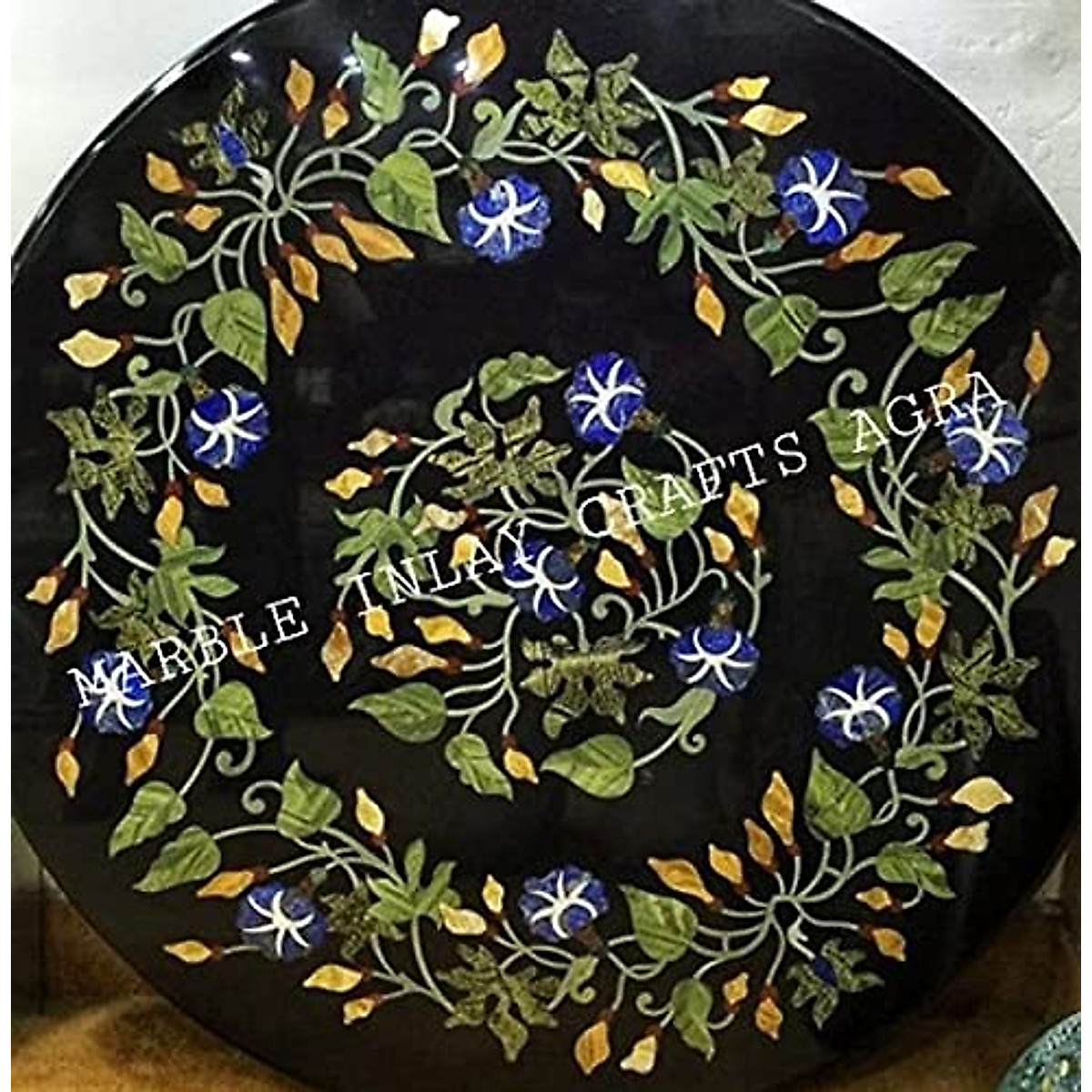 Black Marble Inlay Coffee Table 39" Round Center Table, patio table, Hallway Center Table, Centre Piece, Piece of Conversation