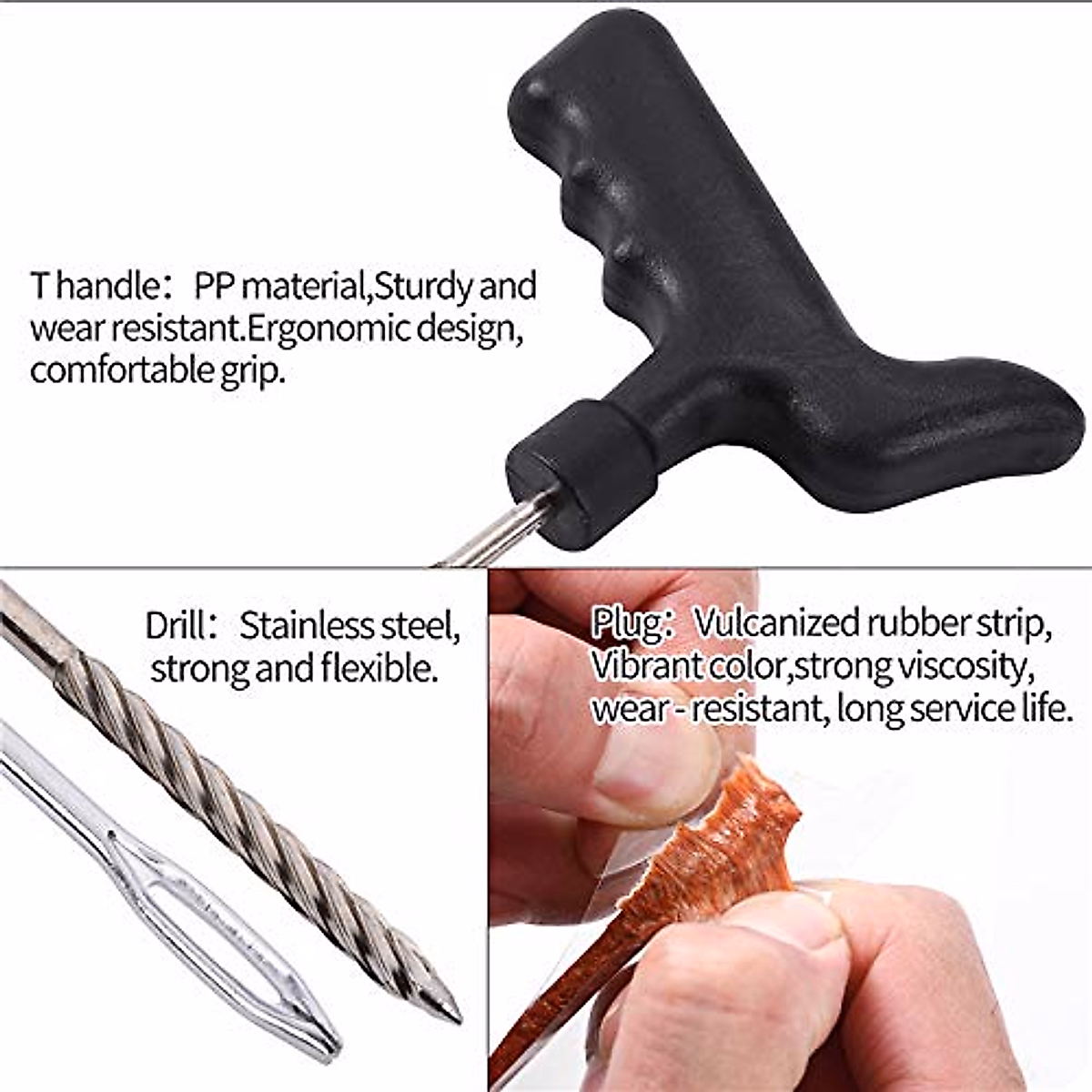 Vakert Tire Repair Kit Tool T-Handle String Rubber Plugs for Cars Trucks Motorcycles