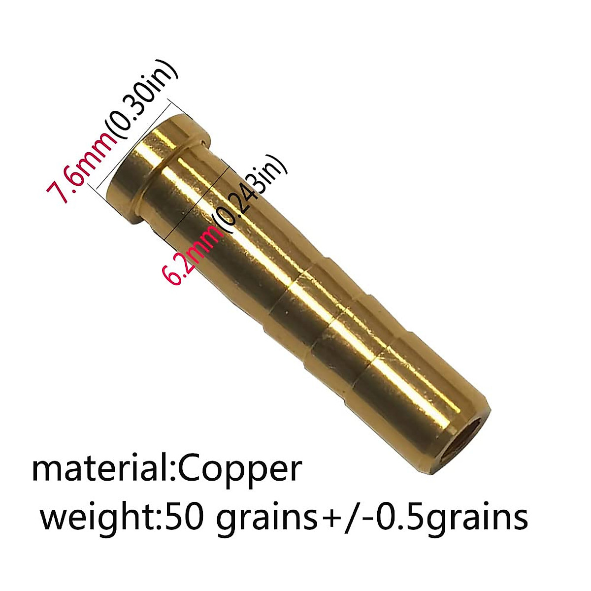 50 Grain Archery Arrow Copper Insert Screw Copper Brass Arrow Inserts Arrowheads Connector,for Diameter.244 Arrow Shaft Archery Accessories(12 PCS)