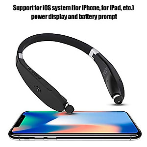 Neckband Headphones, Wireless Neckband Headset with Retractable Earbuds, Sports Sweat Proof Noise Cancelling Foldable Stereo Earphones Bluetooth Headphones with Mic(Black)