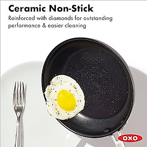 OXO Enhanced, 12" Frying Pan Skillet with Lid, Healthy Ceramic Nonstick, PFAS-Free, Stainless Steel Handle, Dishwasher Safe, Oven Safe, Black
