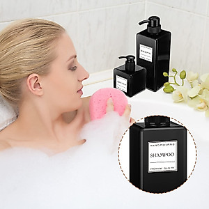 20 Pack 22oz 8oz Shower Refillable Dispenser with 20 Waterproof Labels for Bottles Shampoo and Conditioner Dispenser Square Pump Bottle Refillable Shampoo Bottles for Body Wash (Black)