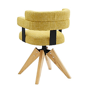 Art Leon Mid Century Modern Chair - Home Office Desk Chair No Wheels, Swivel Accent Chair with Oak Wood Legs, OTE Fabric Upholstered Side Arm Chair for Living Room Bedroom, Yellow