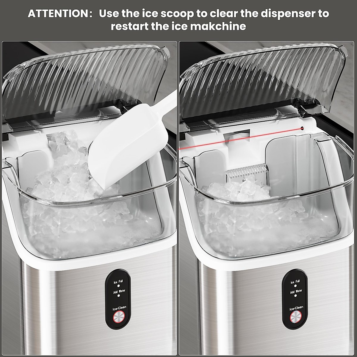 Electactic Nugget Ice Maker Countertop, Pebble Ice Maker with Chewable Ice, 34lbs/Day, One-Click Operation, Self-Cleaning Countertop Ice Machine, Pellet Ice Maker for Home/Kitchen/Office(Silver)