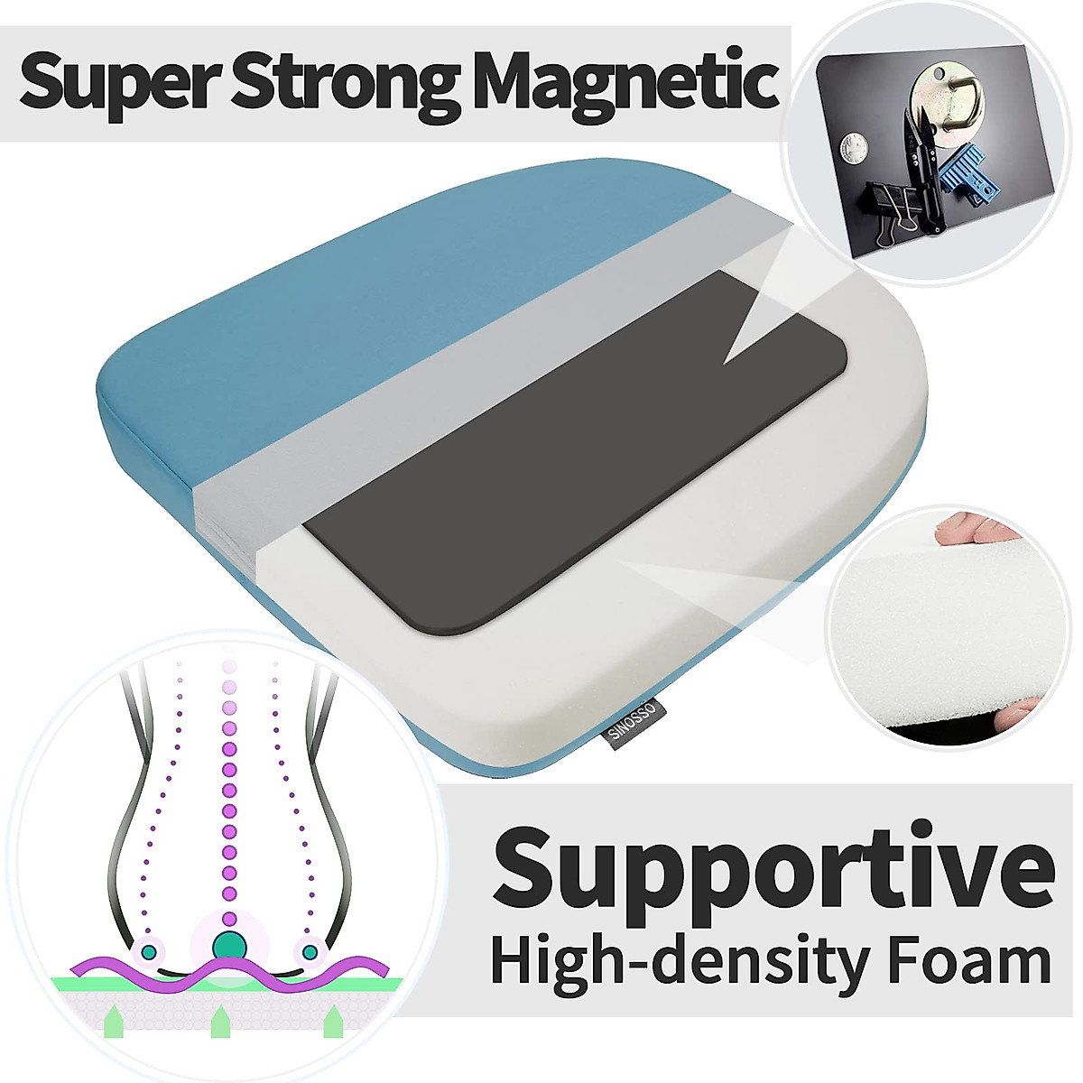 SINOSSO Modern Faux Leather 14" Metal Chair Cushion, Leathaire Magnetic Chair Pad for Dining Kitchen Cafe Bistro Stackable Chair (U-Shape, Blue, 1)