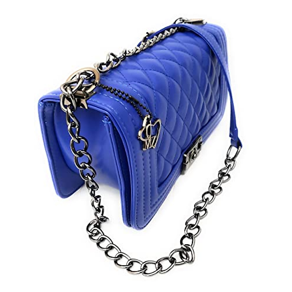 MariaKinz Leather Shoulder/Crossbody Bags and Purse with Convertible Strap (Blue Rhombuses)