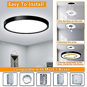 LED Flush Mount Ceiling Light Fixture, 9inch Modern Black LED Ceiling Light, 18W 5000K, Low Profile Slim Flat Surface Mount Ceiling Lights for Bedroom Kitchen Hallway Laundry Stairwell Basement Closet