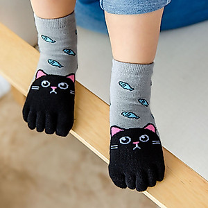 Hellomamma Kids Toe Socks Girls Cute Animal Cat Dog Cotton Sox Five Finger Ankle Sock
