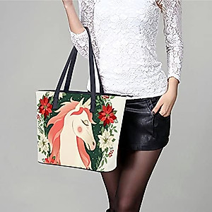 Womens Handbag Unicorn And Blossom Flowers Leather Tote Bag Top Handle Satchel Bags For Lady