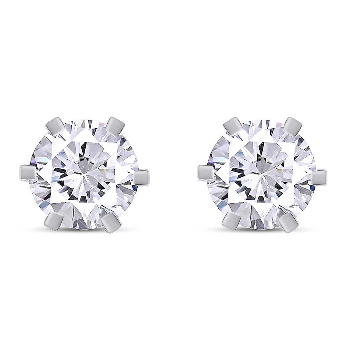 SAVEARTH DIAMONDS Moissanite Earring, Total 4.0ct 8.0mm EF Round Cut Lab Created Diamond, 18K White Gold Plated 925 Sterling Silver,Stud Earrings For Men Women