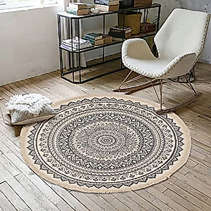COZY PLANET Boho Cotton Round Area Rug Hand-Tasseled Home Decoration Area Cover (Bohemian SlateGrey, 4×4 ft, Round)